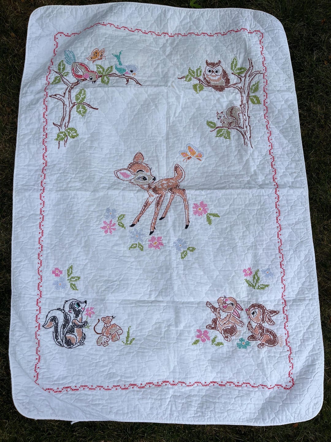 Vintage 1950s Disney Bambi Hand Embroidered Coverlet, Paragon ...