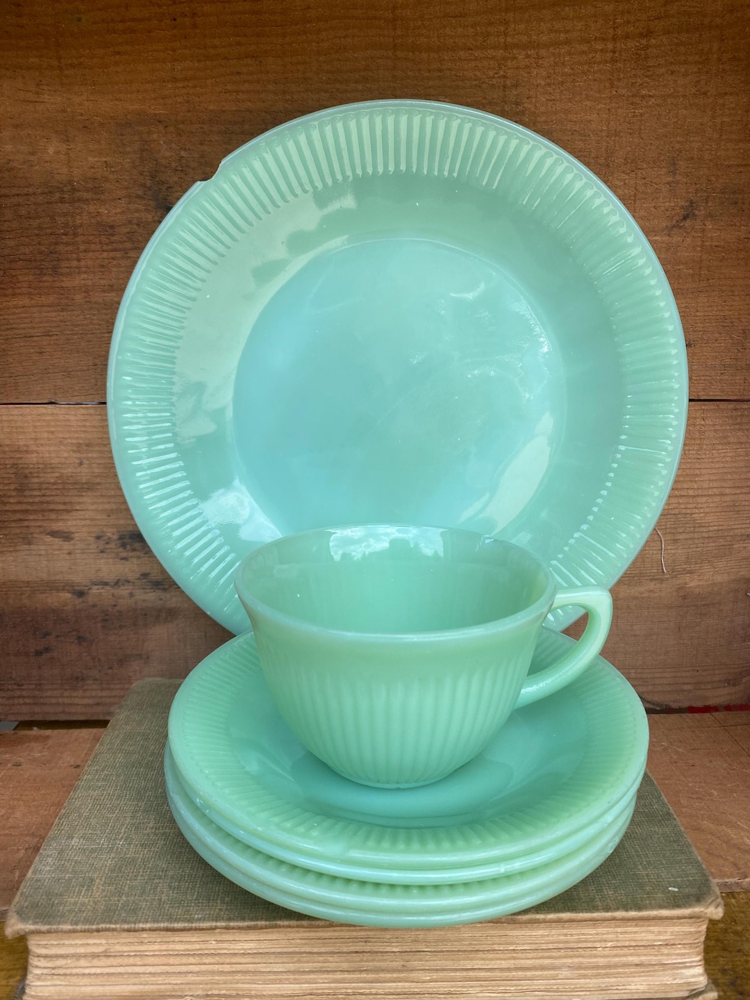 Fire King Jadeite Jane Ray Pattern Mixed Dinnerware, 6 Pieces, Anchor ...