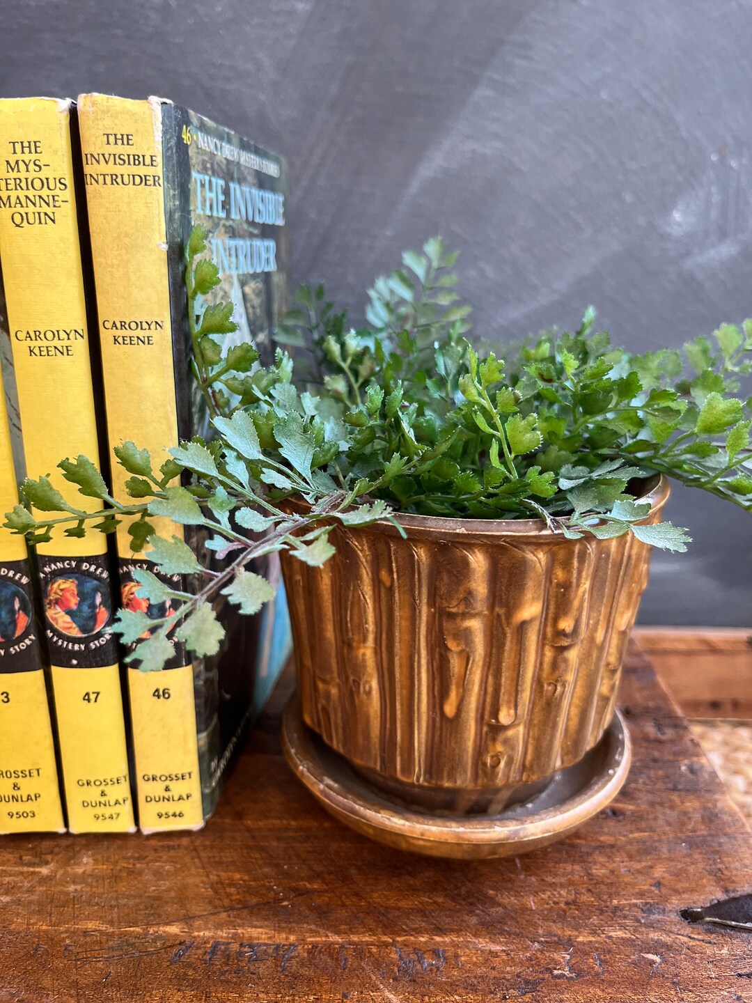 Mccoy Pottery Brown Glazed Bamboo Planter, With Attached Saucer, Mid ...