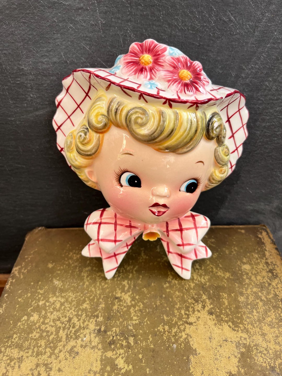 Vintage Lefton Miss Dainty Pink Plaid Wall Pocket - Etsy