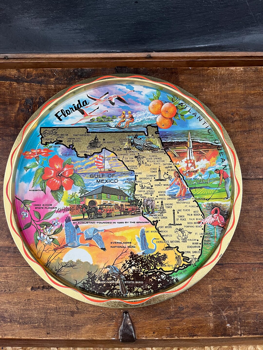 Vintage Mid Century Florida Metal Souvenir Tray, Florida Travel ...