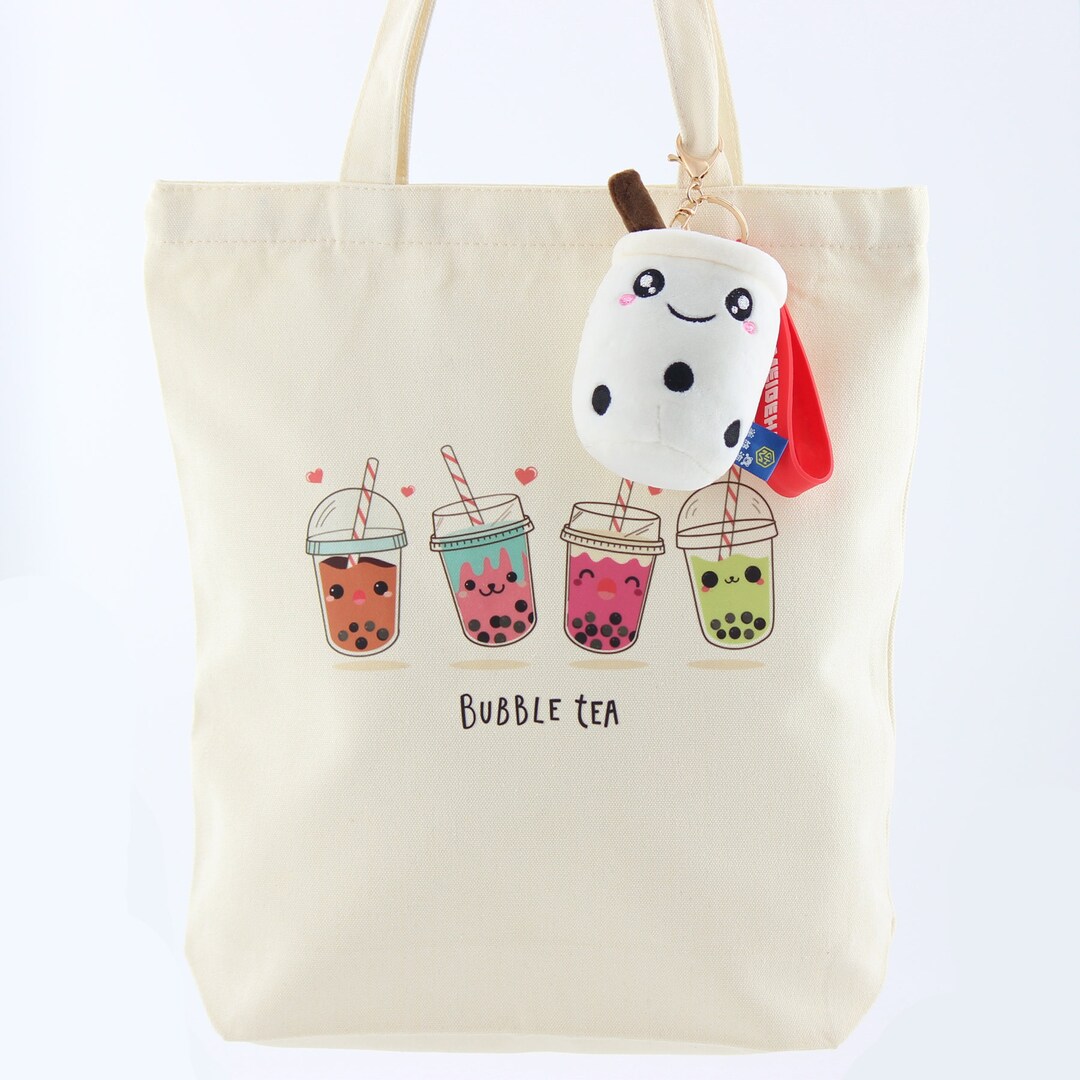 Boba Bubble Tea Tote Bag With a Cute Boba Keychain - Etsy