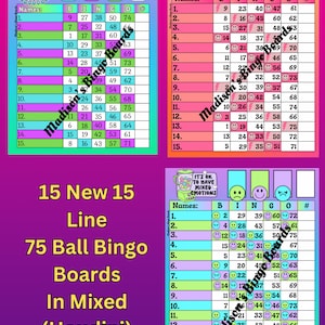Bundle of 15 Line 75 Balls Bingo Boards- Pack of 15 in Mixed (houdini ...