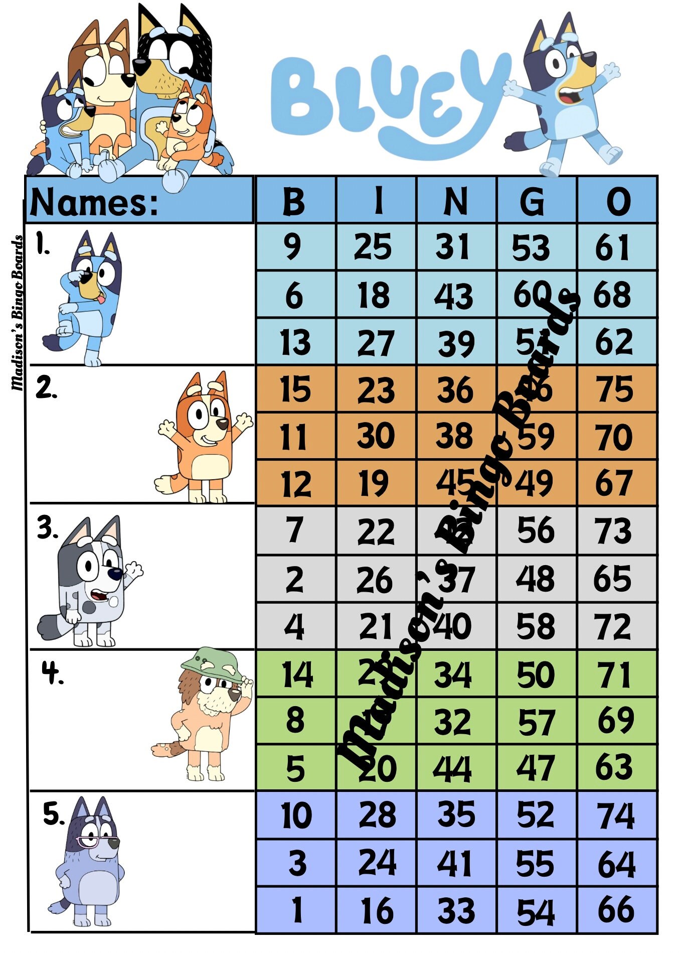 Bluey Block Bingo Boards (straight & Mixed) - Etsy