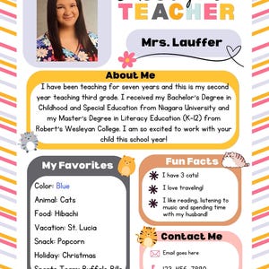 Meet the Teacher Classroom Printable Template, Teacher Introduction ...