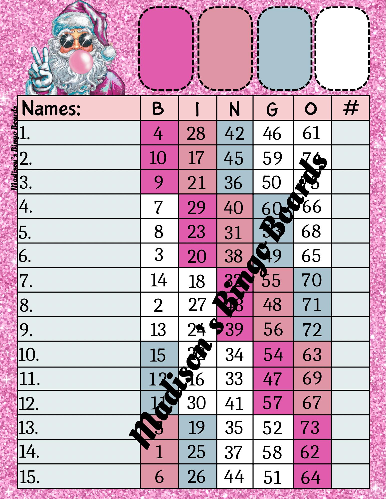 Santa Bingo Boards 15 Line 75 Balls- Straight & Mixed (houdini) - Etsy