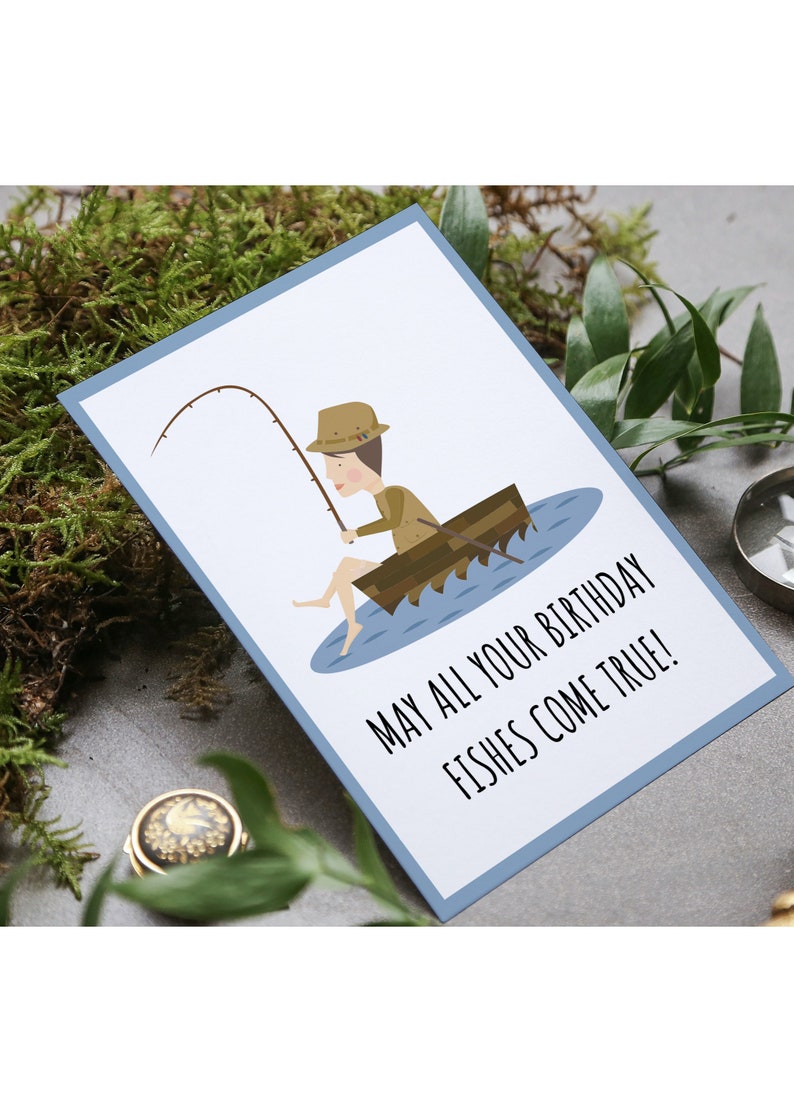 Printable Digital Fishing Birthday Card- "may All Your Birthday Fishes ...