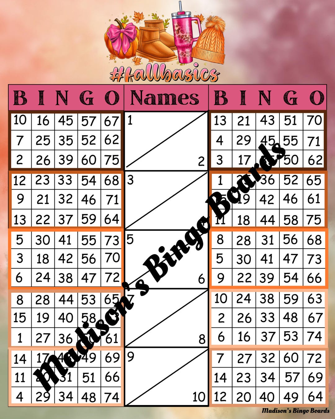 Fall Basics Double Bingo Board - Etsy