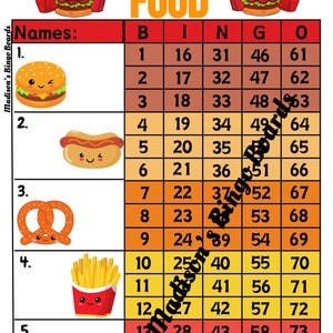 Fast Food Block Bingo Boards (straight & Mixed) - Etsy