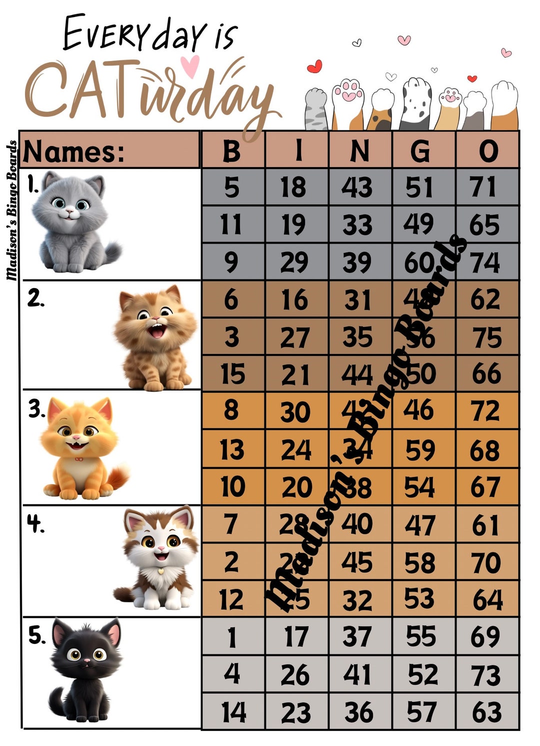 Cat Block Bingo Boards (mixed & Straight) - Etsy