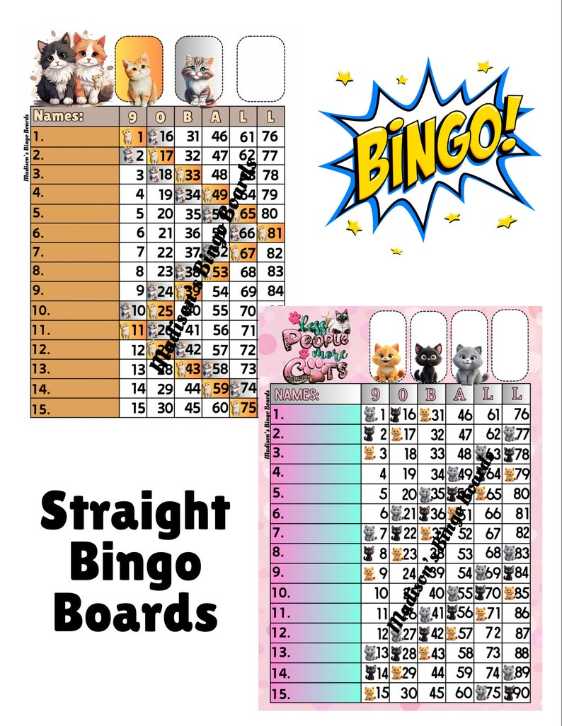 15 Pack Bundle of 15 Line, 90 Ball Bingo Boards (straight) - Etsy