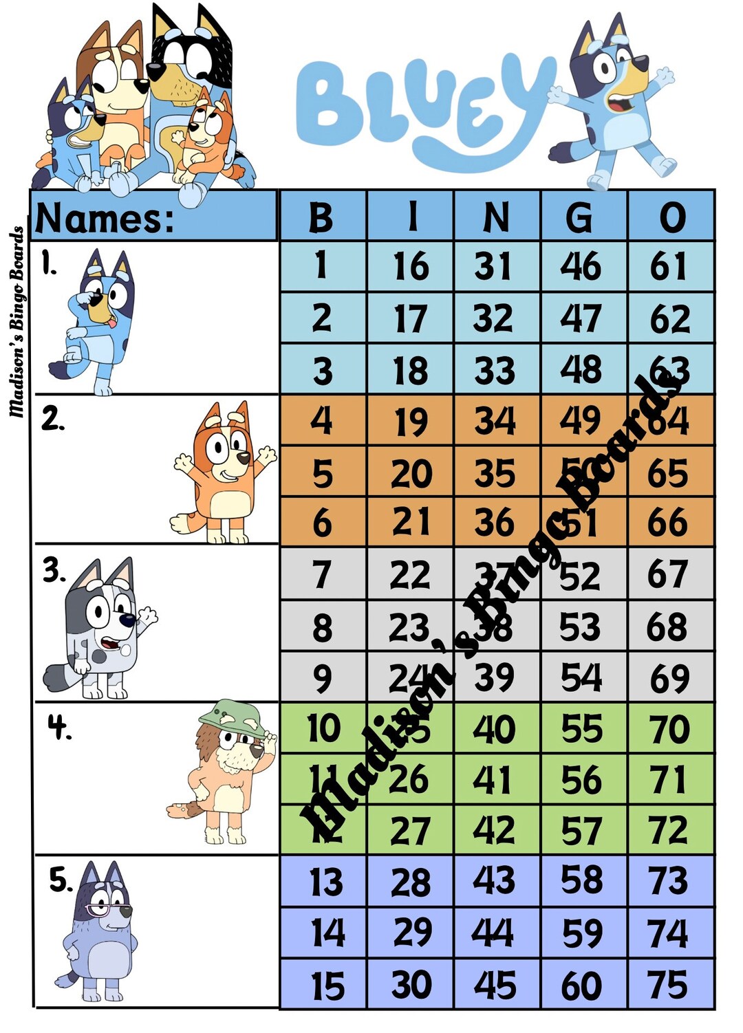 Bluey Block Bingo Boards (straight & Mixed) - Etsy