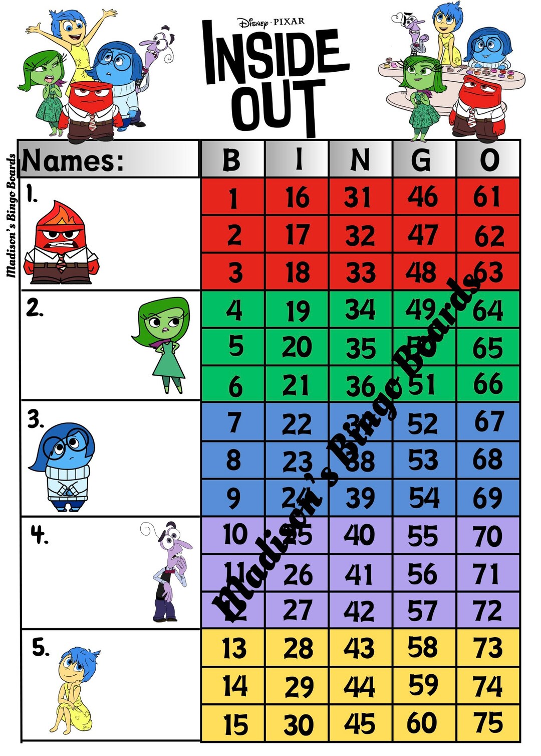 Inside Out Block Bingo Boards (straight & Mixed) - Etsy