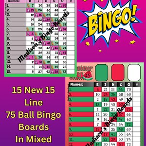 Bundle of 15 Line 75 Balls Bingo Boards- Pack of 15 in Mixed (houdini ...