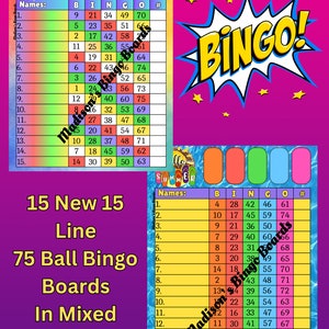 Bundle of 15 Line 75 Balls Bingo Boards- Pack of 15 in Mixed (houdini ...