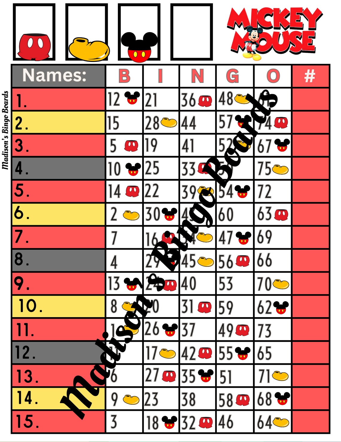 Mickey Mouse Bingo Boards (straight & Mixed) - Etsy