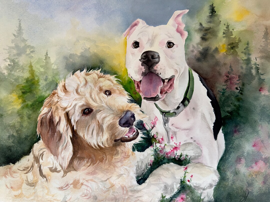 Custom Pet Painting, Hand Painted Dog Portrait, Original Watercolor ...