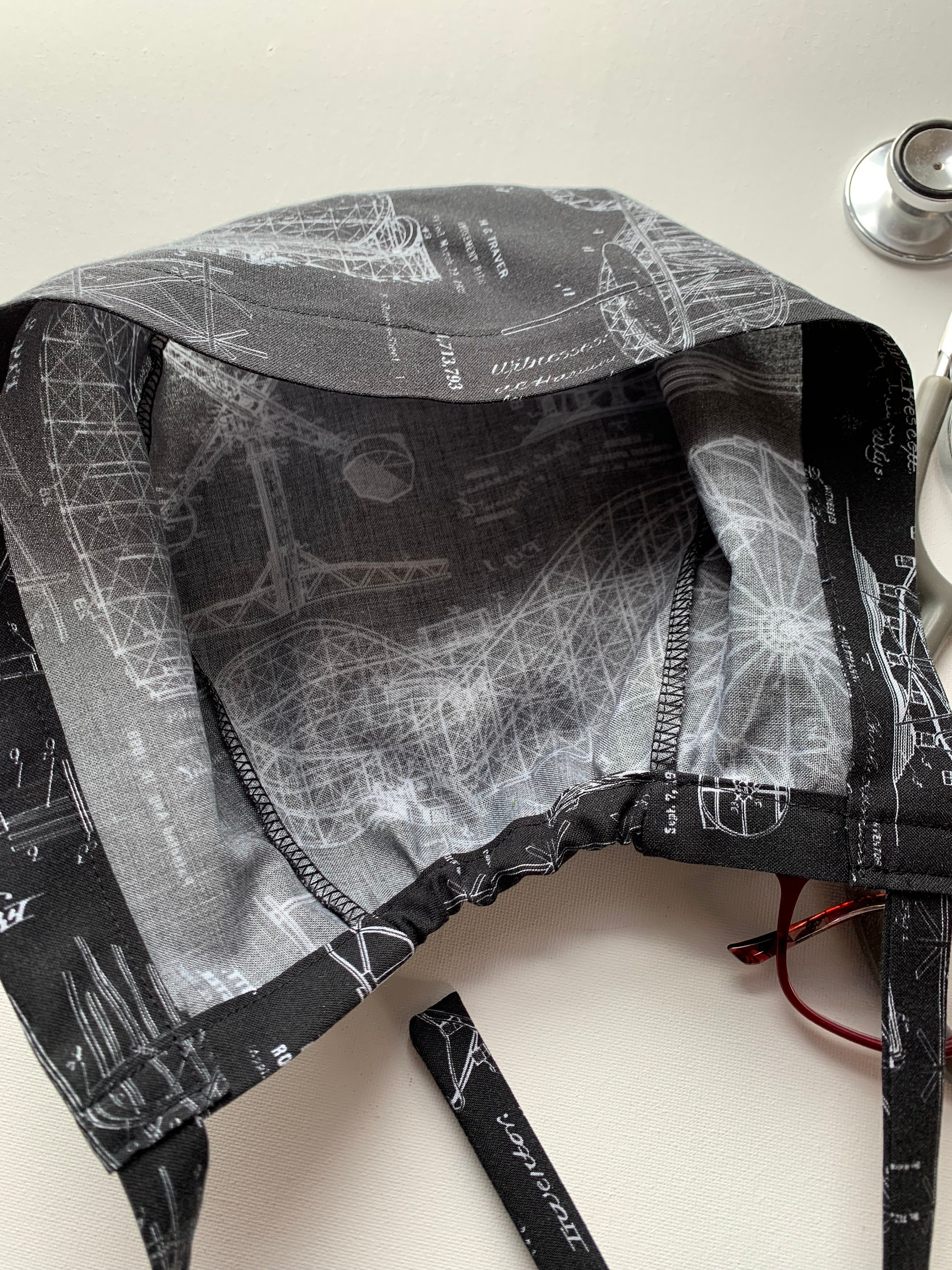 ROLLERCOASTER BLUEPRINTS Surgical Tie Back Scrub Cap, Du Rag, Welding ...