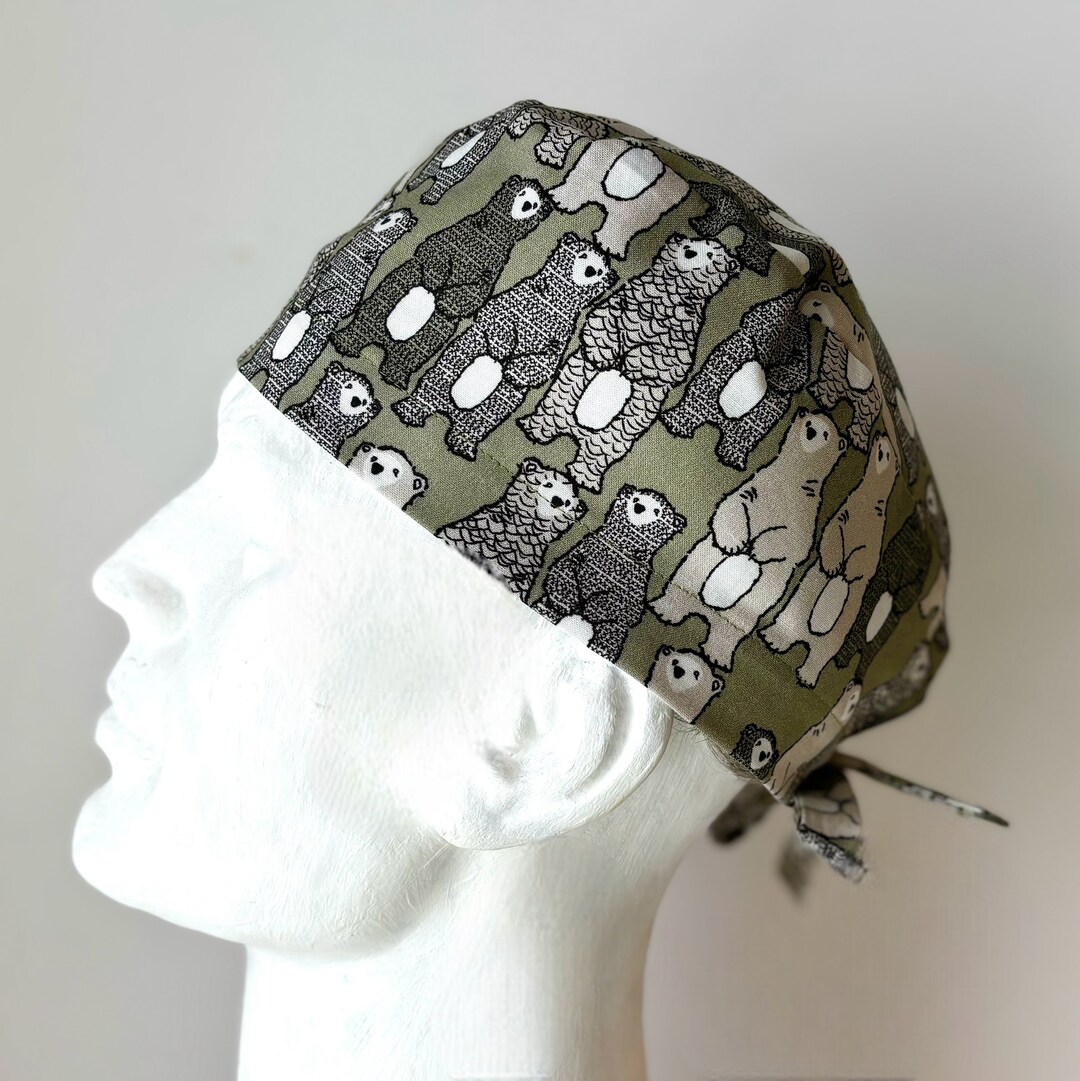 ALL OVER BEARS Surgical Style Tie Back Scrub Cap, Du Rag, Welding Cap ...