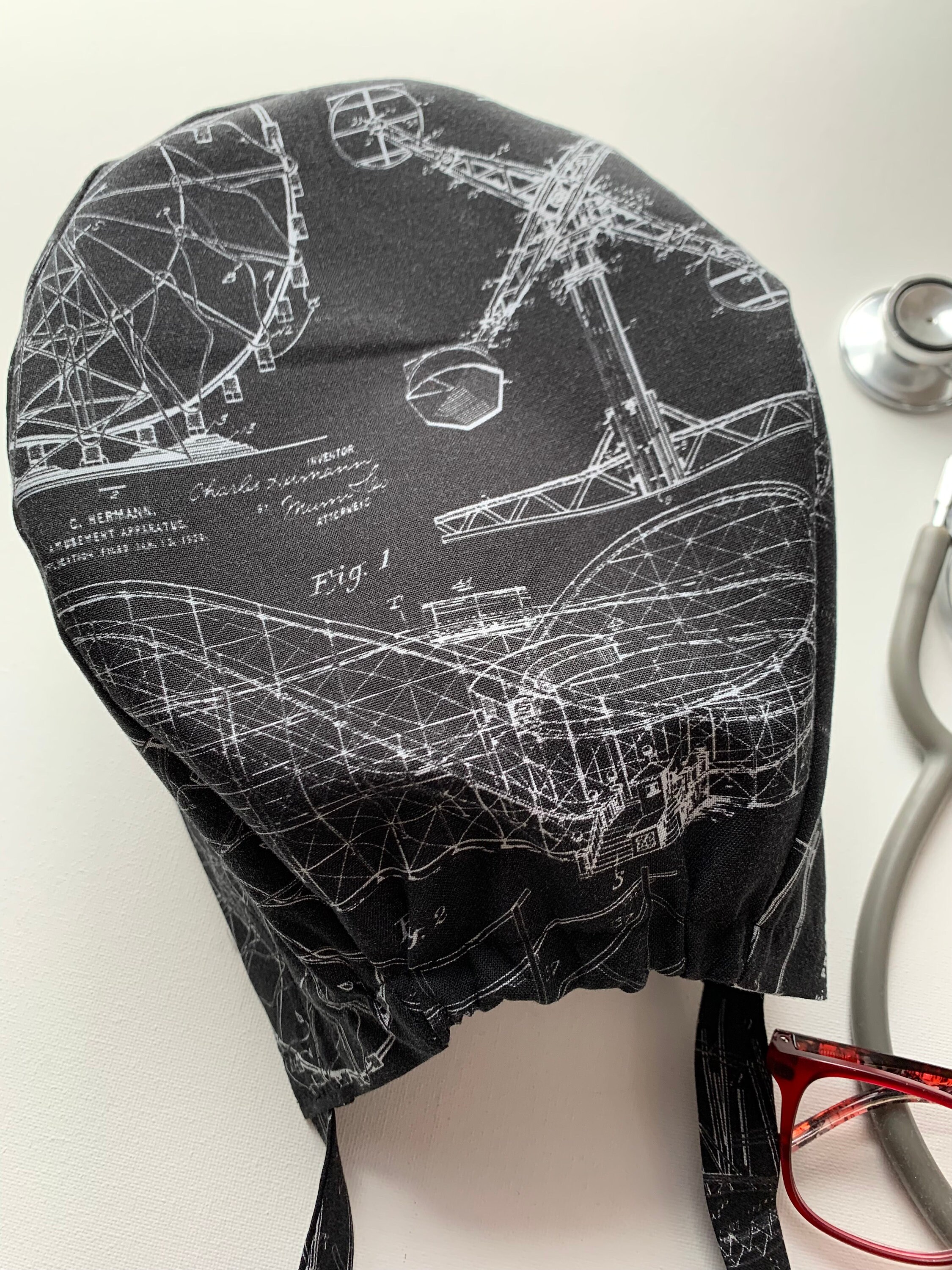 ROLLERCOASTER BLUEPRINTS Surgical Tie Back Scrub Cap, Du Rag, Welding ...