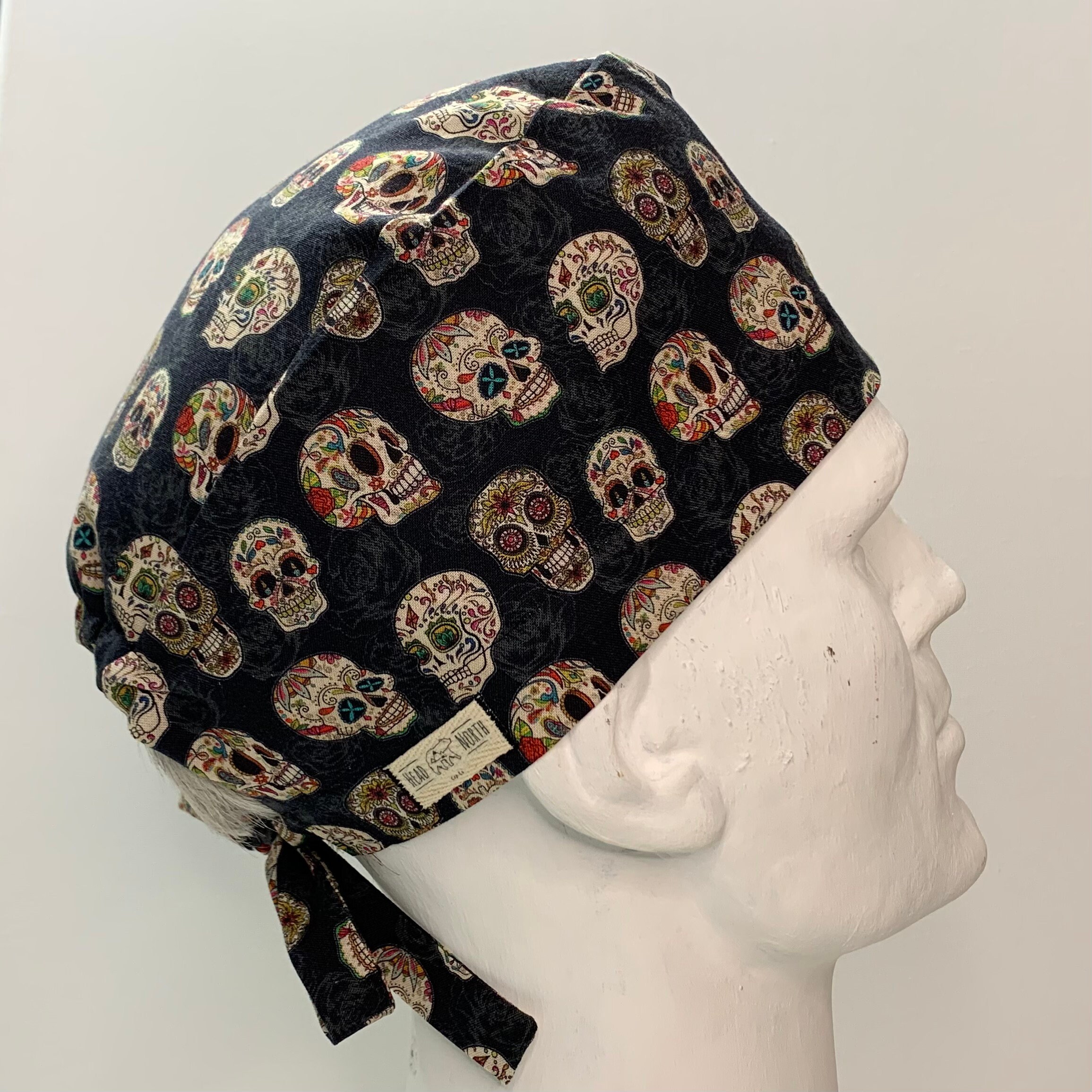 PAINTED SKULLS Surgical Style Tie Back Scrub Cap Du Rag Welding Cap ...