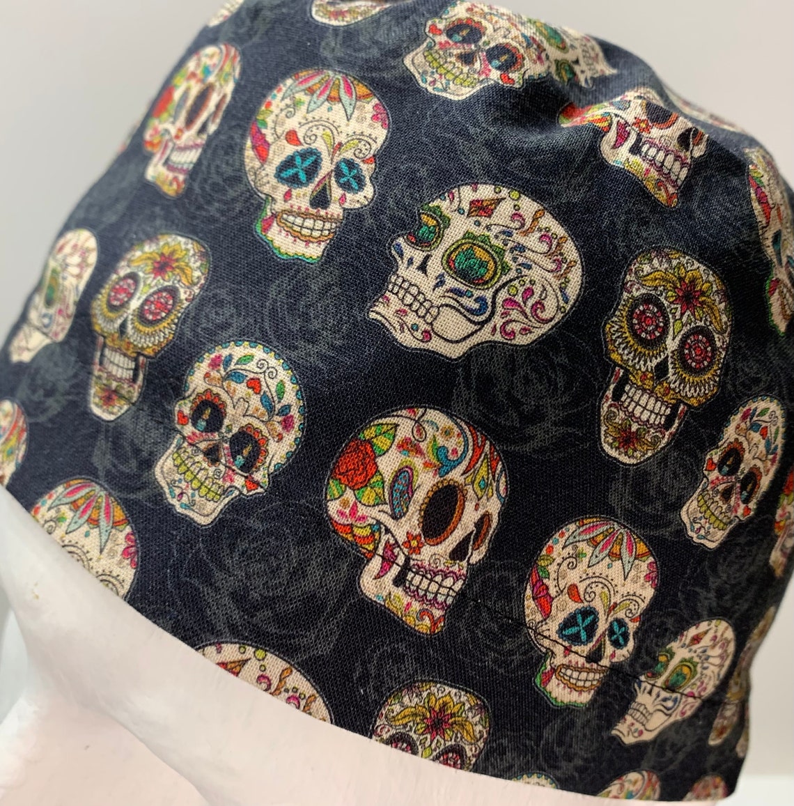 PAINTED SKULLS Surgical Style Tie Back Scrub Cap Du Rag Welding Cap ...