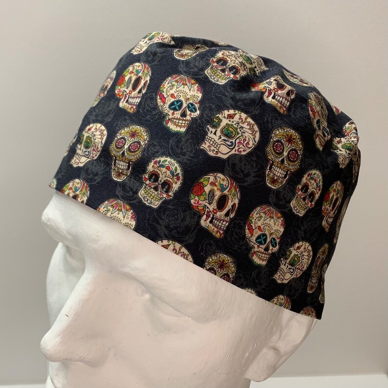 PAINTED SKULLS Surgical Style Tie Back Scrub Cap Du Rag Welding Cap ...