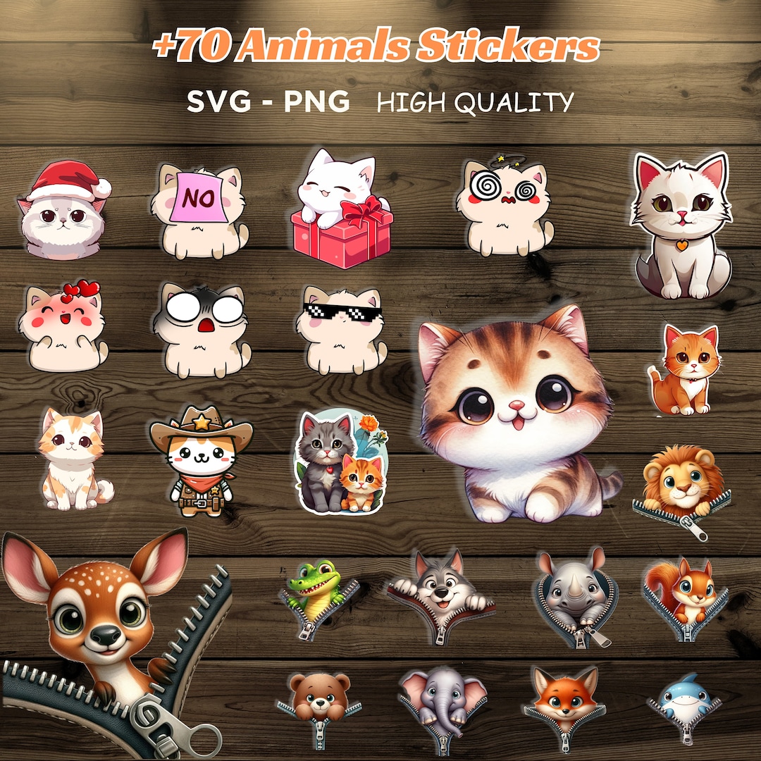 Stickers Animals Svg, Mega Bundles Svg Png, Animals Mega Bundle, Cute ...