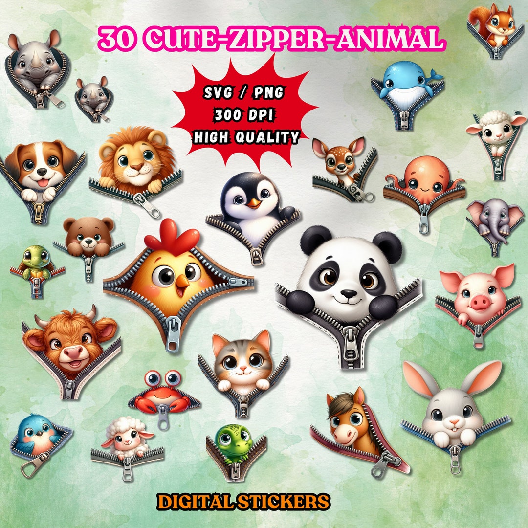 Zipper Animals Clipart, Cute Animal Stickers, Animals Meme Stickers ...