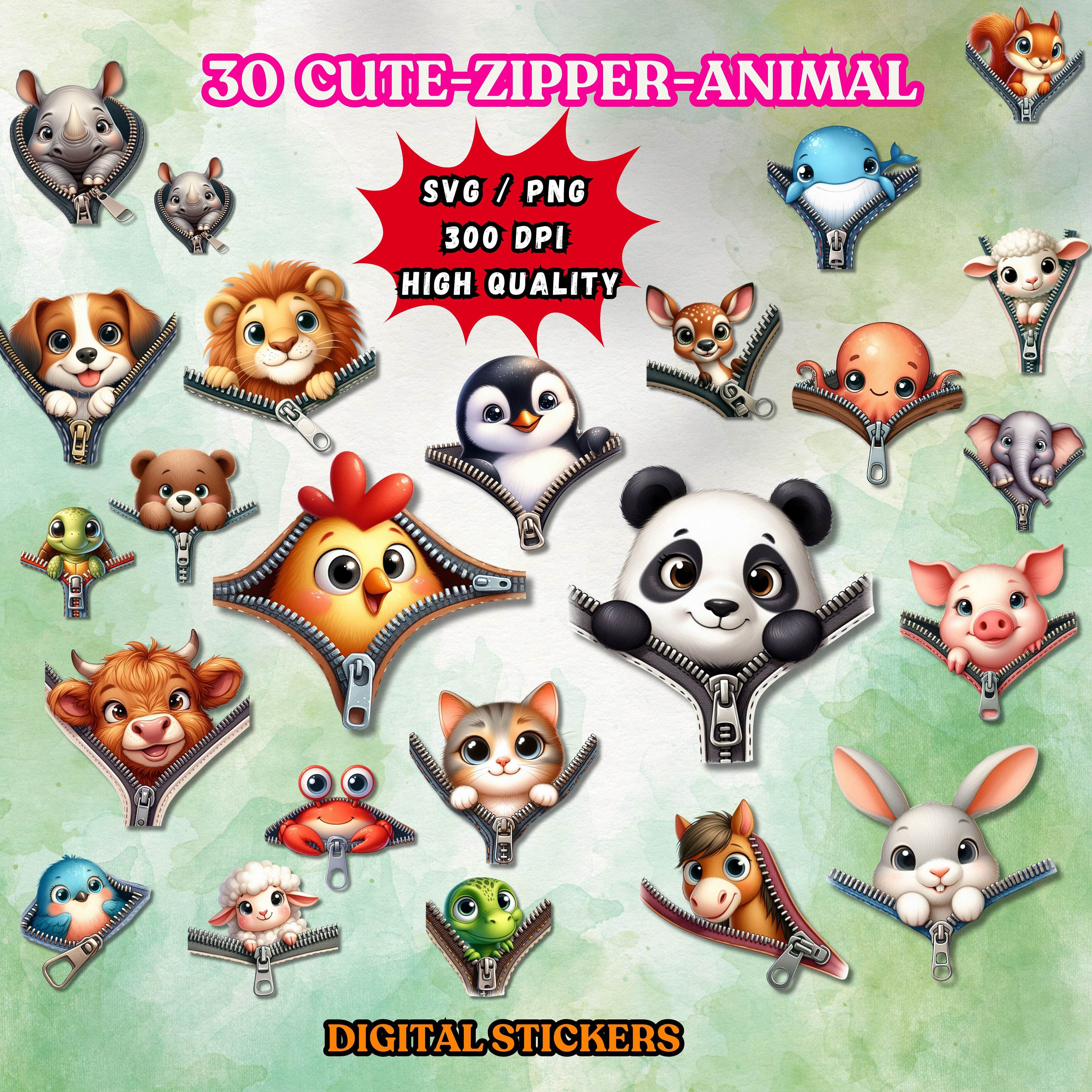 Zipper Animals Clipart, Cute Animal Stickers, Animals Meme Stickers ...