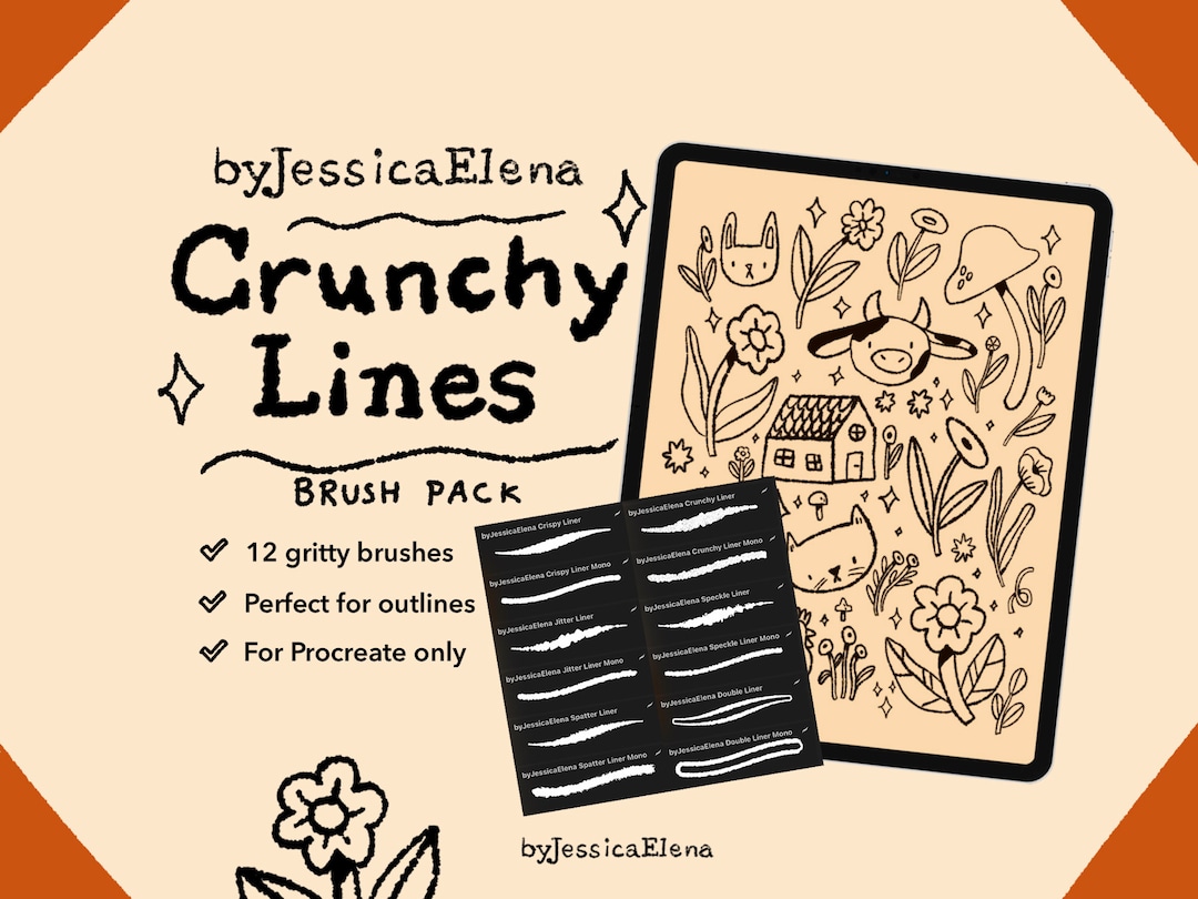 Crunchy Lines Procreate Brush Pack, Textured Inking Brushes for Crispy ...