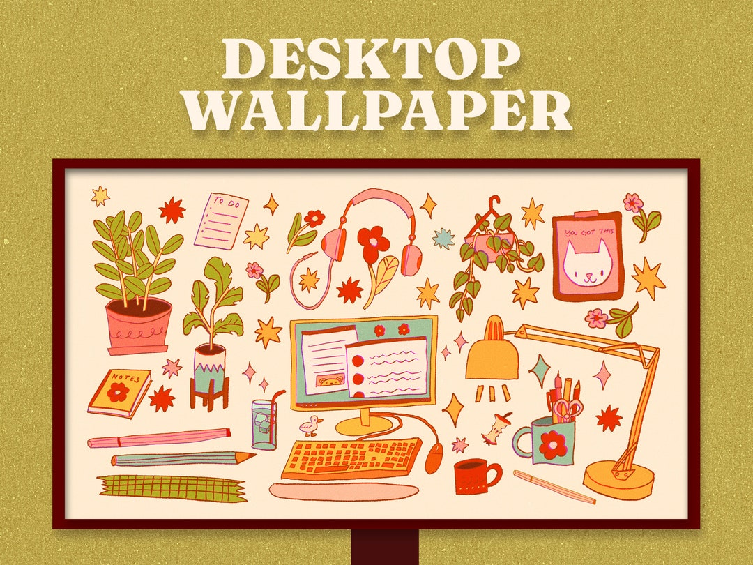 Cozy Desk Items Desktop Wallpaper, Aesthetic Desk Wallpaper, Warm, Cute ...
