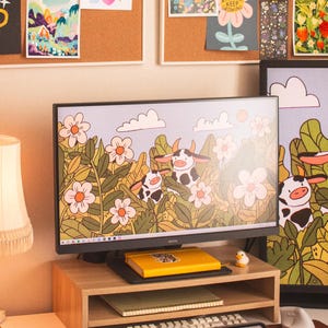 Cow Desktop Wallpaper: Cottagecore Digital Drawing (instant Download ...