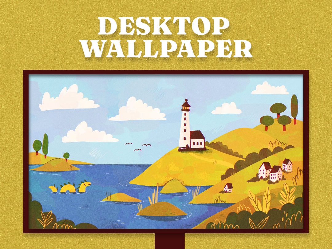 Cozy Ocean Lighthouse Desktop Wallpaper, Landscape Wallpaper, Warm ...