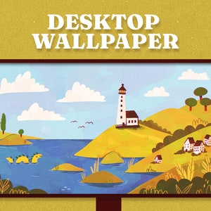 Cozy Ocean Lighthouse Desktop Wallpaper, Landscape Wallpaper, Warm ...