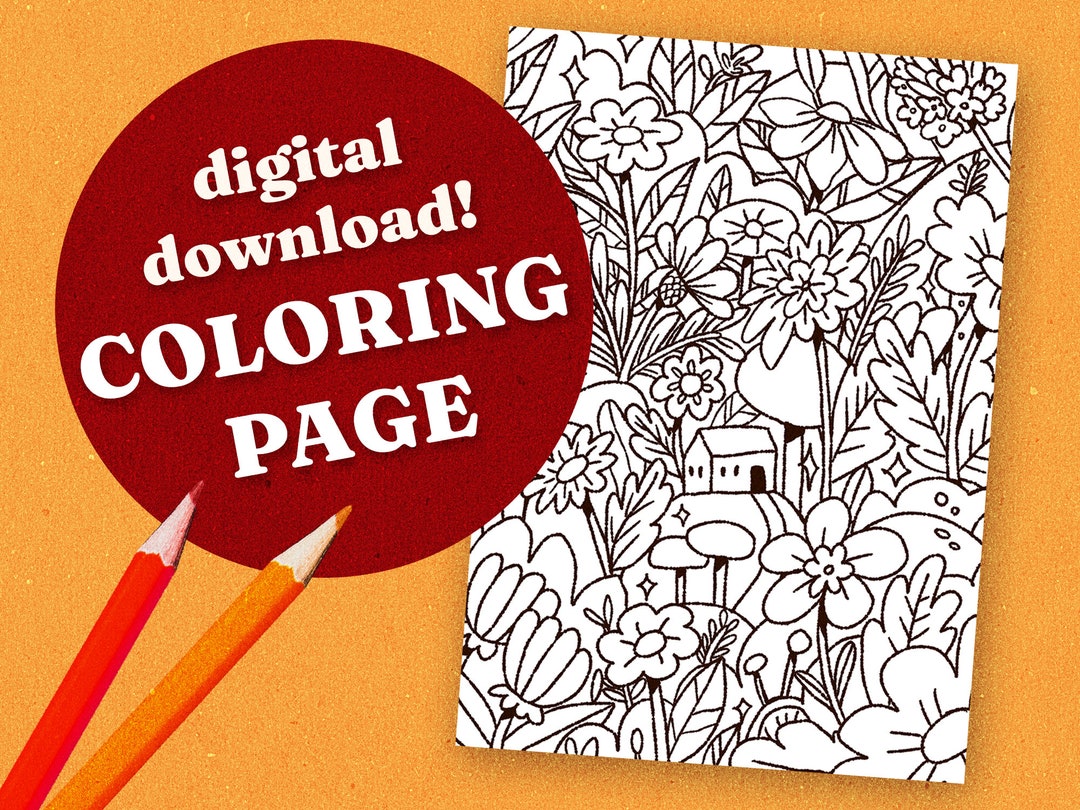 Printable Nature Cottagecore Coloring Page! Adult Coloring Page ...