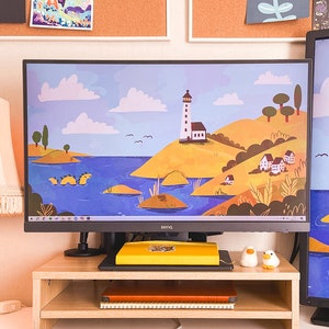 Cozy Ocean Lighthouse Desktop Wallpaper, Landscape Wallpaper, Warm ...