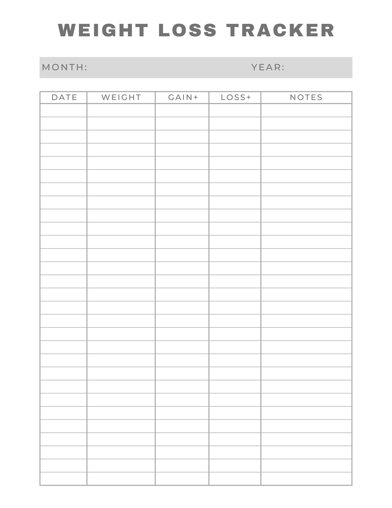 Simple Weight Tracker Printable, Weight Log Template, Weight Loss Planner, Weight Record Sheet ...