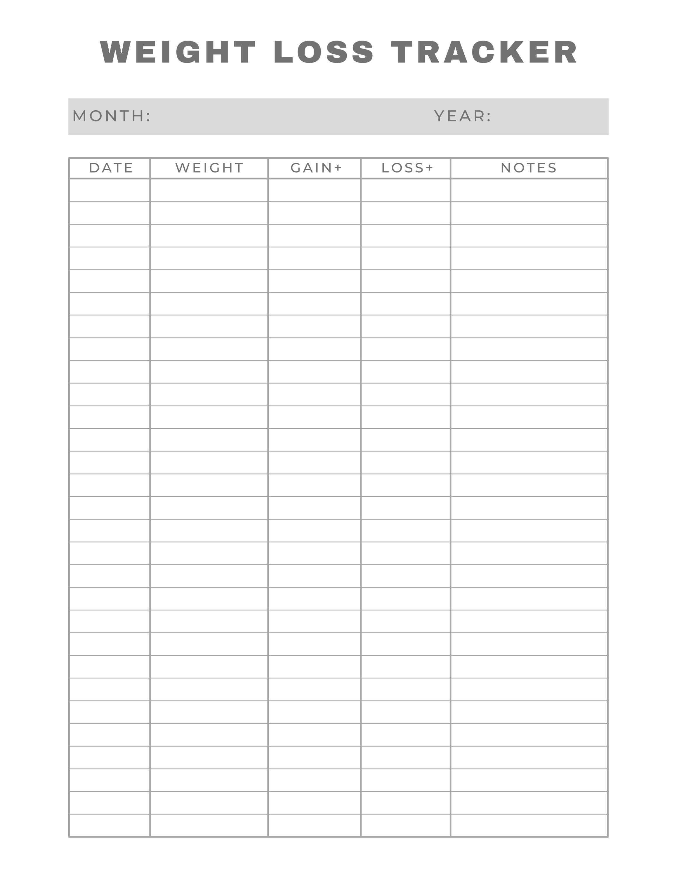 Simple Weight Tracker Printable, Weight Log Template, Weight Loss ...
