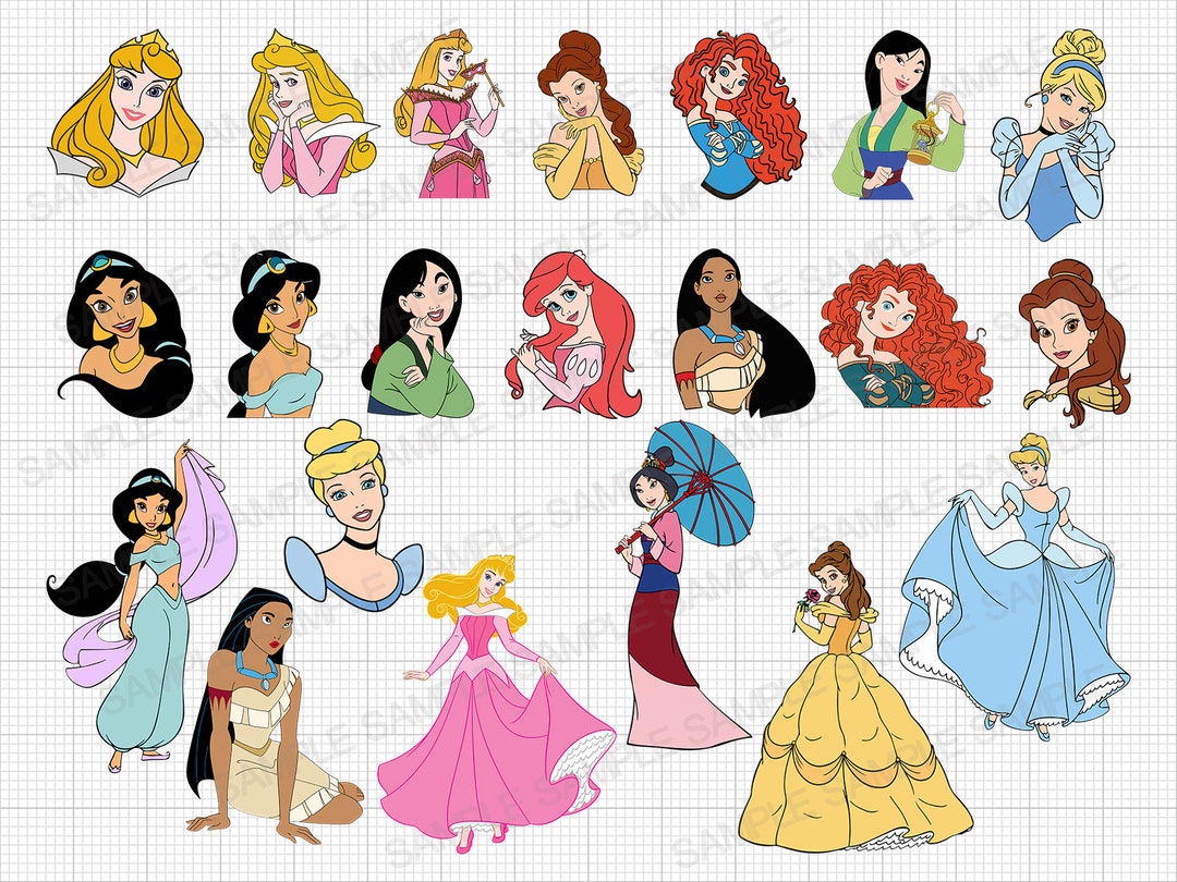 Paquete Princesa SVG Princesa Bella SVG Princesa Ariel SVG Mulan Aurora ...