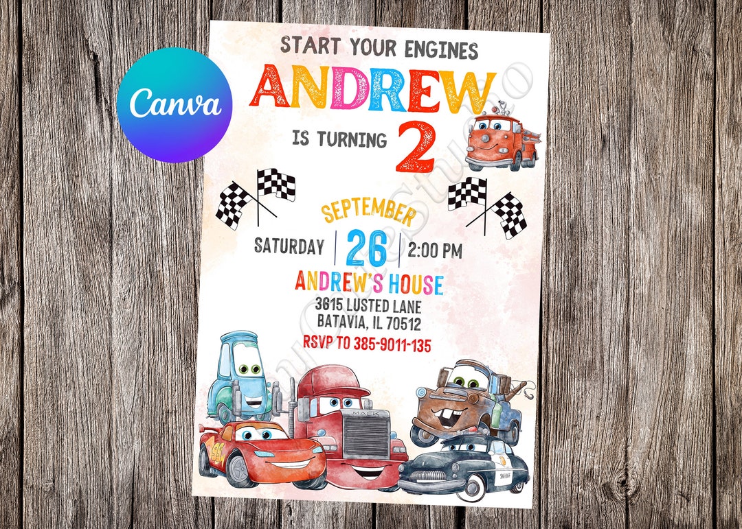 Cars Invitation Cars Birthday Cars Party Cars Watercolor Editable ...