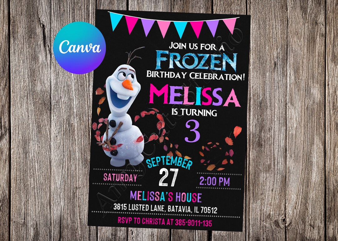 Olaf Invitation Frozen Birthday Olaf Party Olaf Editable Invitation ...