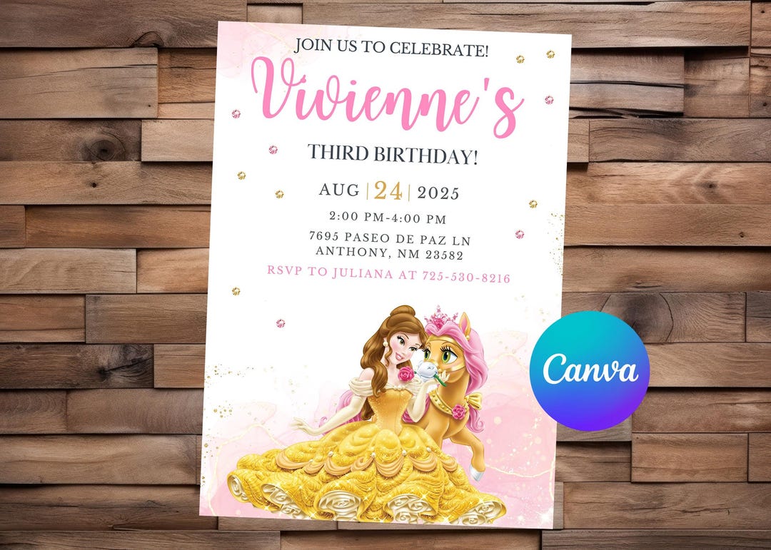 Belle Invitation Princess Belle Birthday Belle Party Belle Digital ...