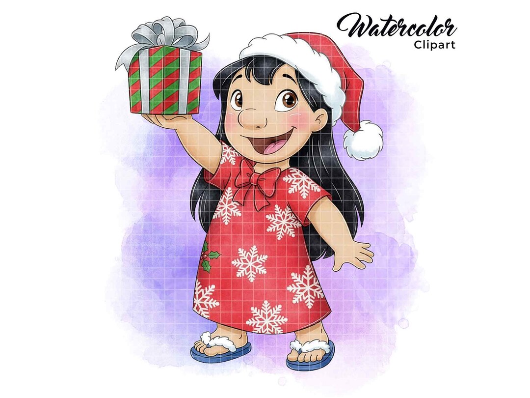 Lilo Christmas Watercolor PNG, Stitch Merry Christmas Watercolor Prints ...