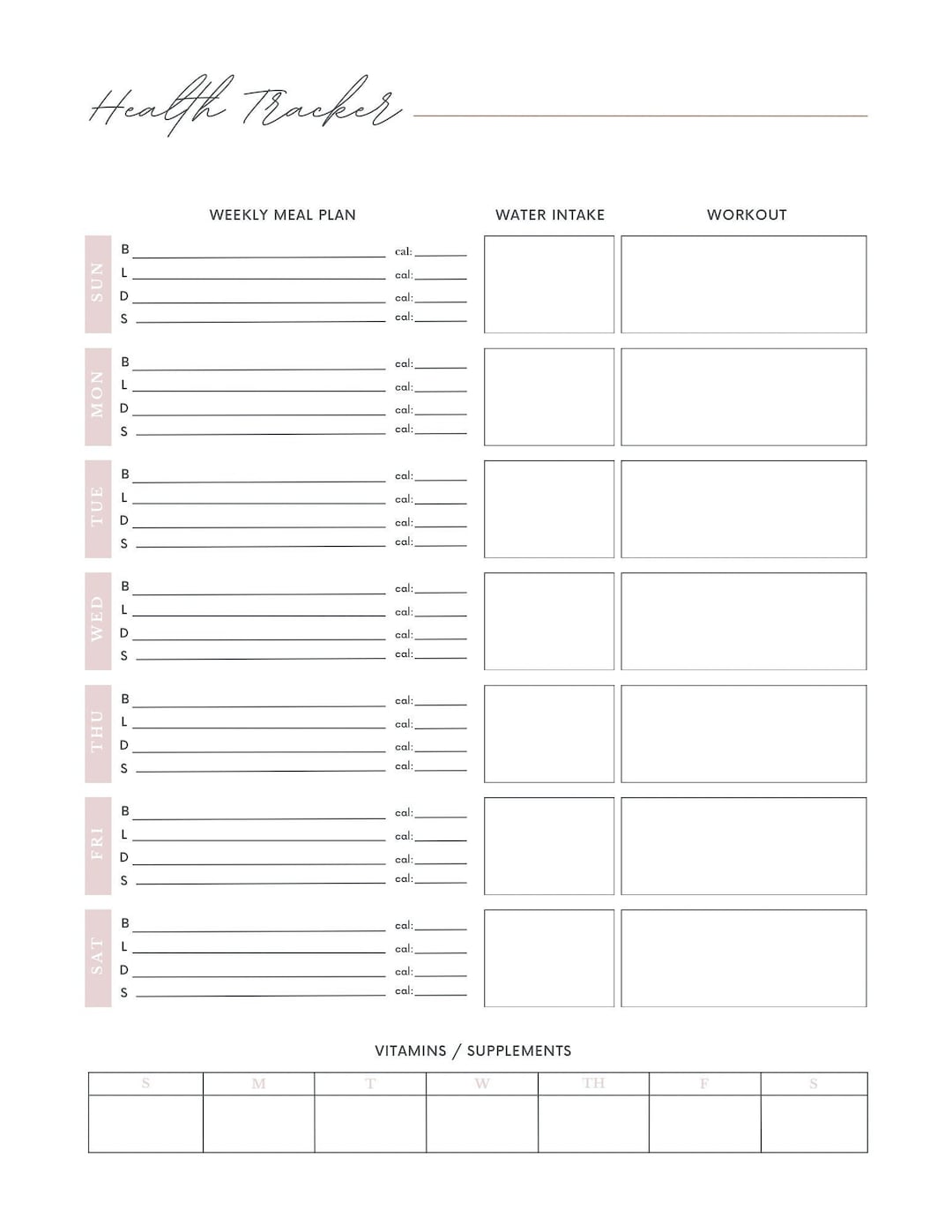 Health Tracker, Weekly Health Tracker, Instant Download, Printable ...