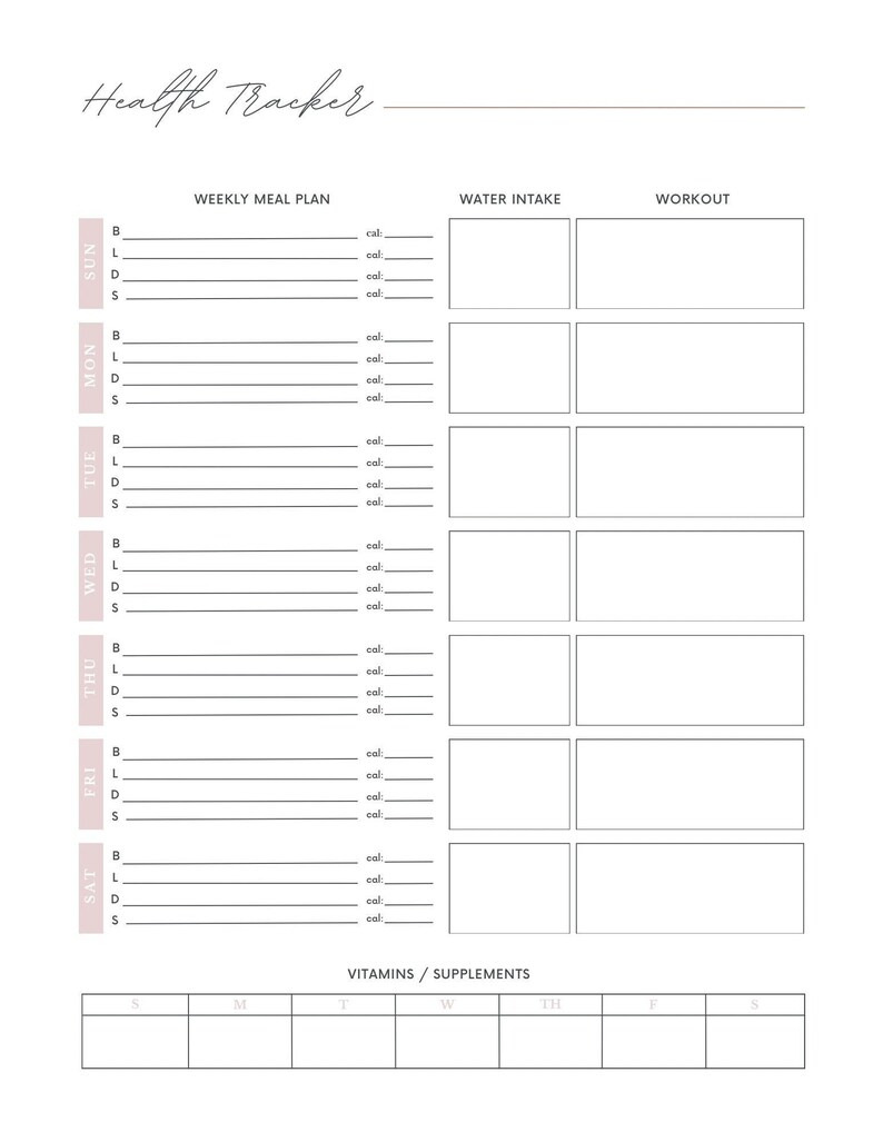 Health Tracker, Weekly Health Tracker, Instant Download, Printable ...