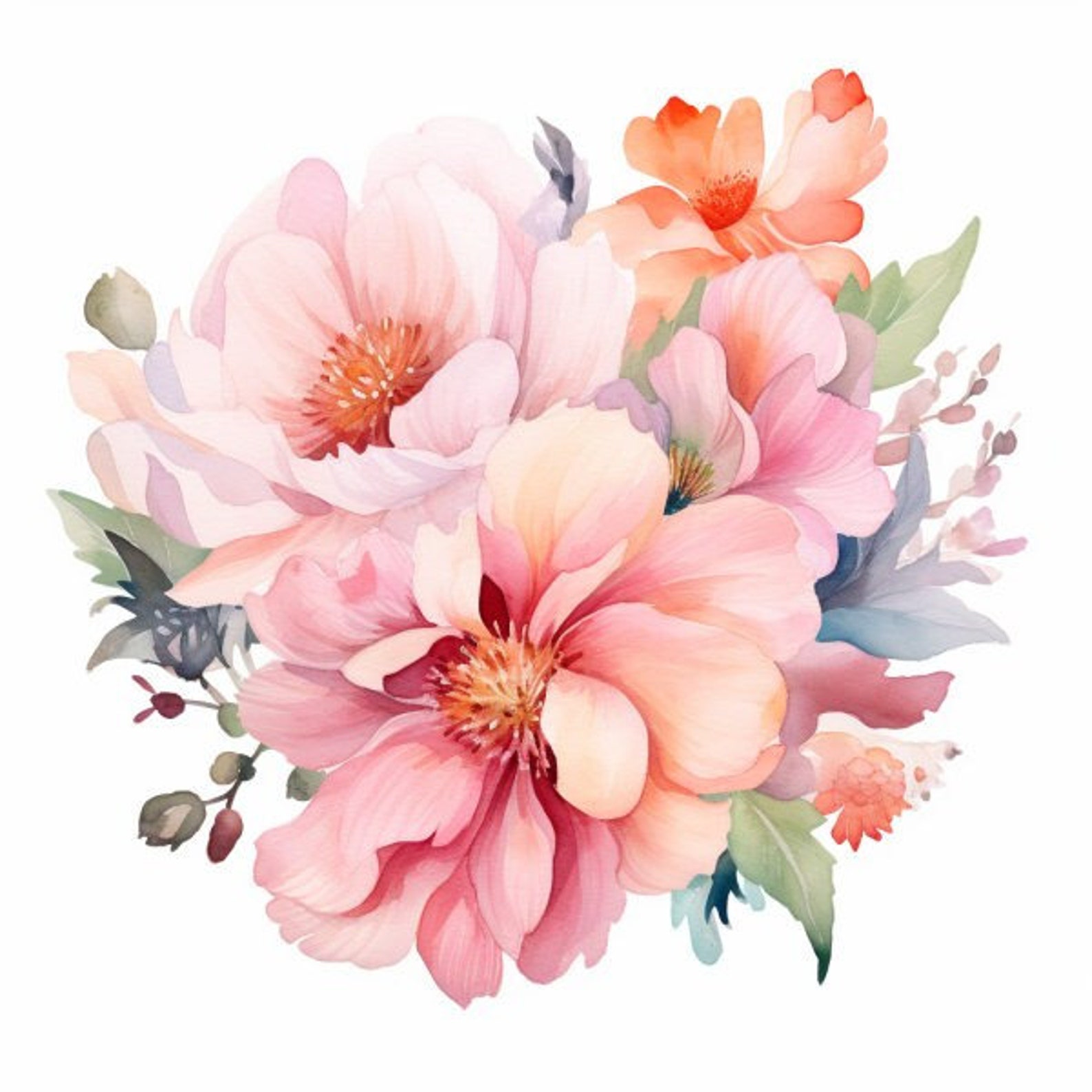 Beautiful Watercolor Flower Clipart. Digital Product. Instant Download ...
