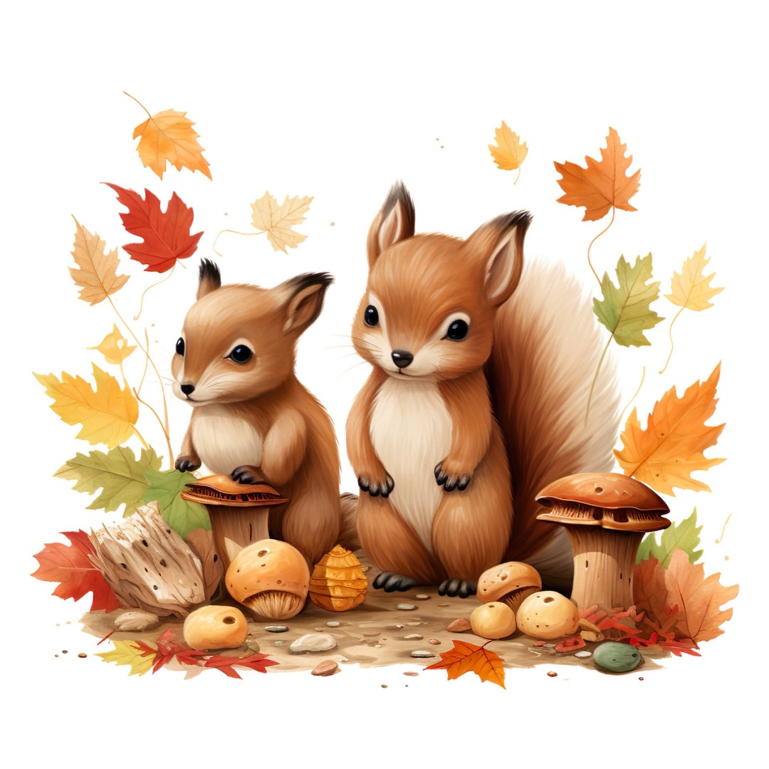 Autumn Woodland Cute Animal Art Clip. Digital Files, Print Ready, No ...