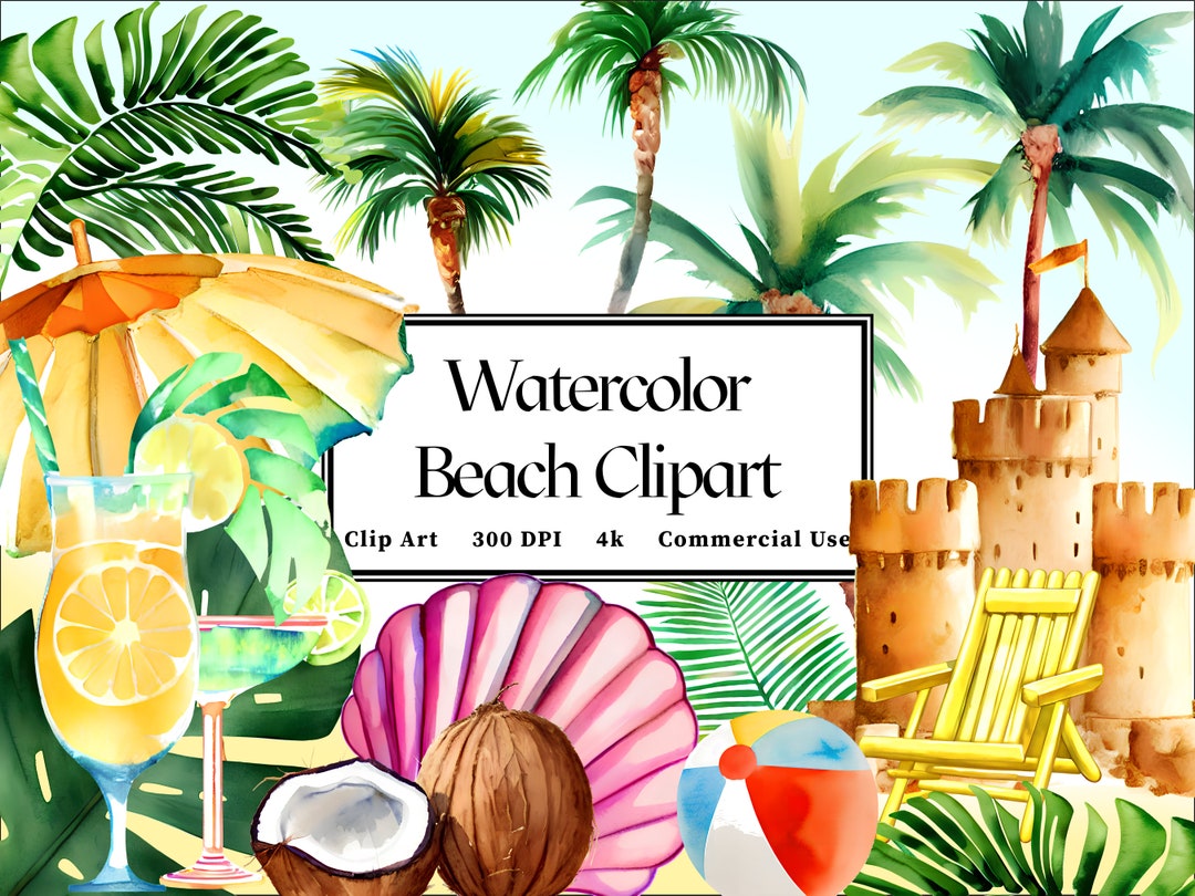 Watercolor Beach. Summer, Vacation Clipart Images | for Commercial Use ...