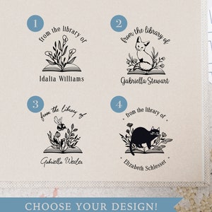 Open Book Flowers Library Stamp | Personalized Book Embosser | Ex ...